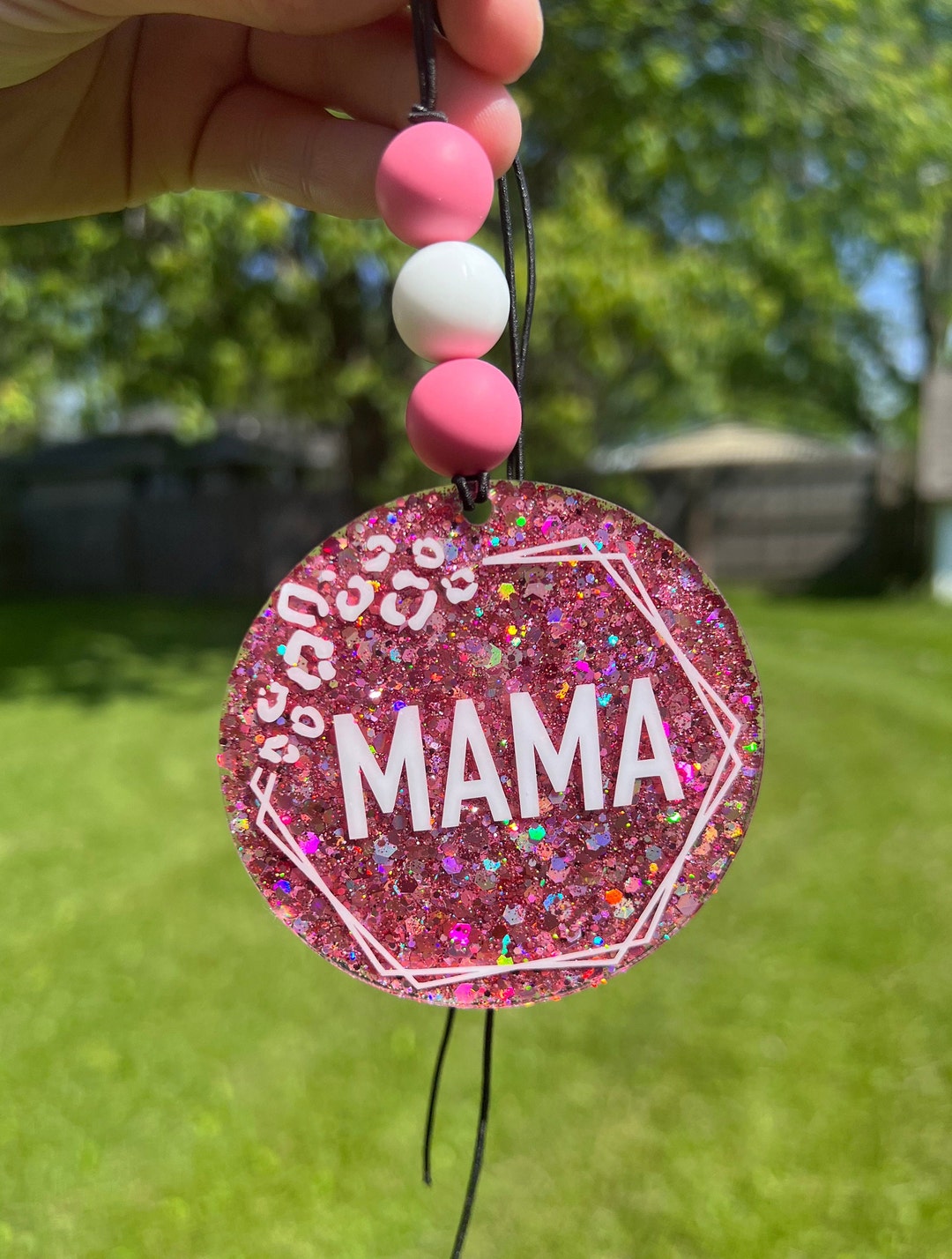 Mama Cheetah Print Car Charm: Glitter Acrylic Rear View Mirror ...