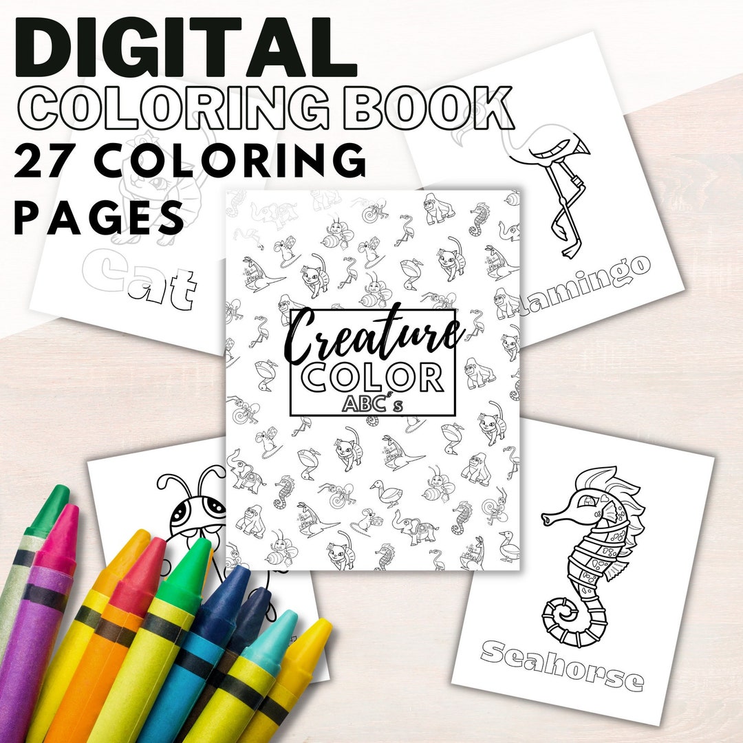 Digital Alphabet Coloring Book - Creatures - Etsy