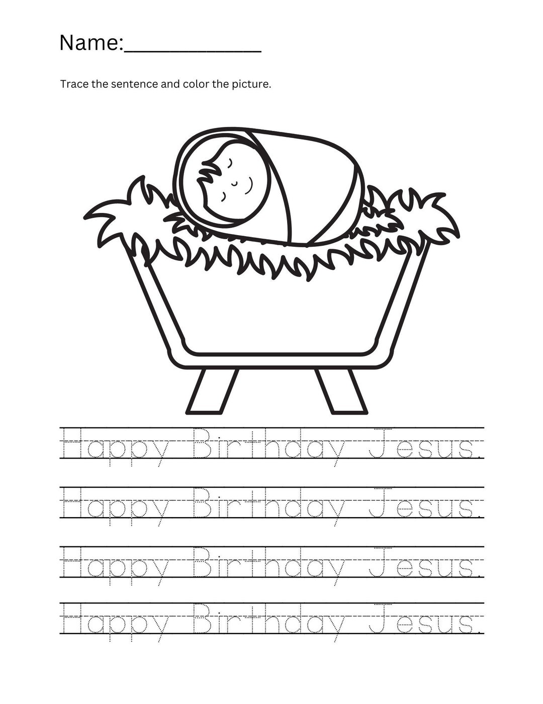 Happy Birthday Jesus Tracing Worksheet - Etsy
