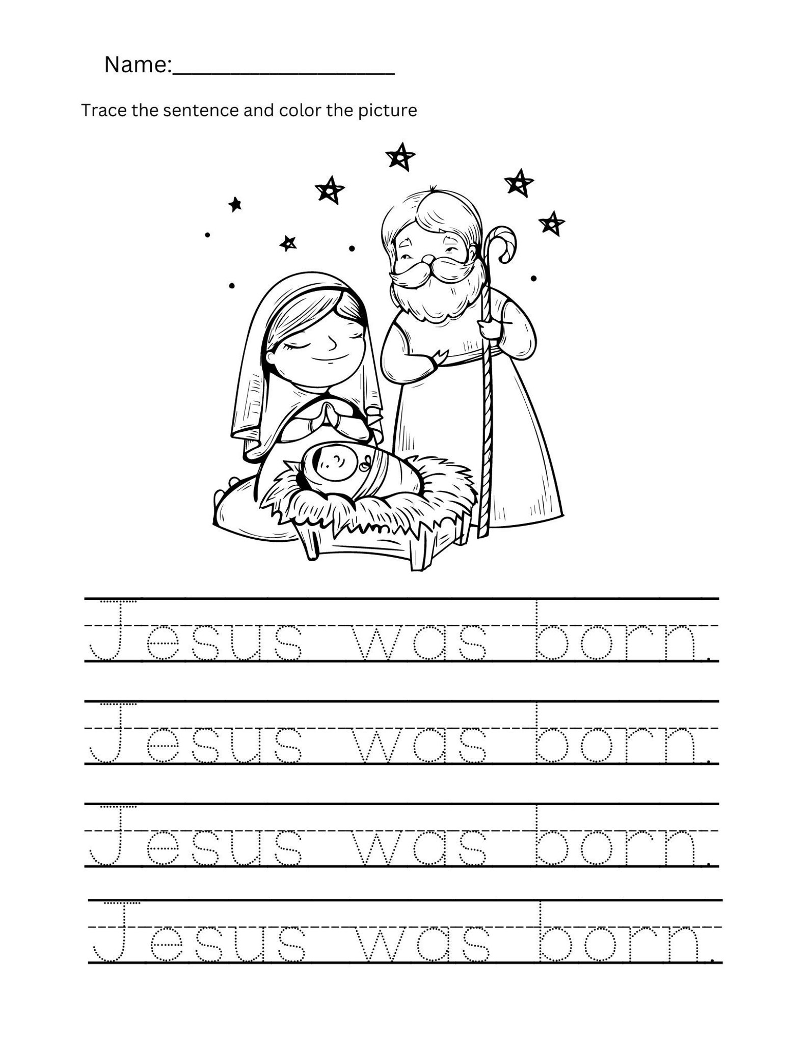 Jesus Was Born Tracing Worksheet - Etsy
