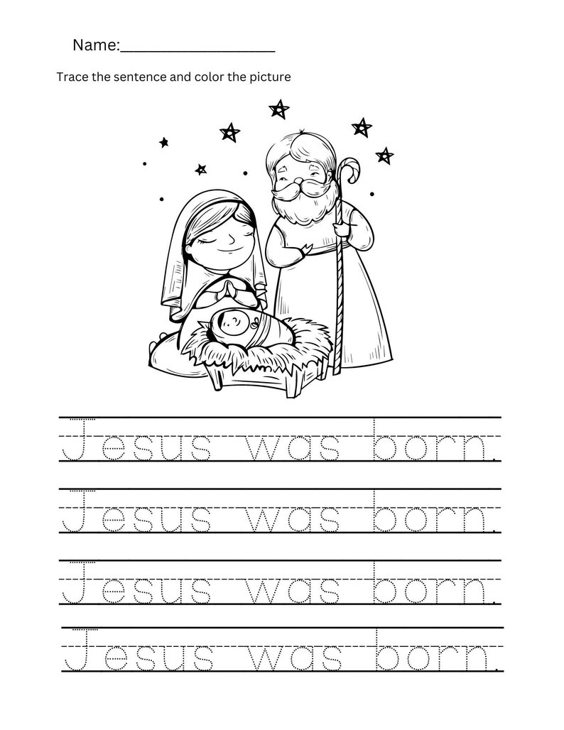 Jesus Was Born Tracing Worksheet - Etsy