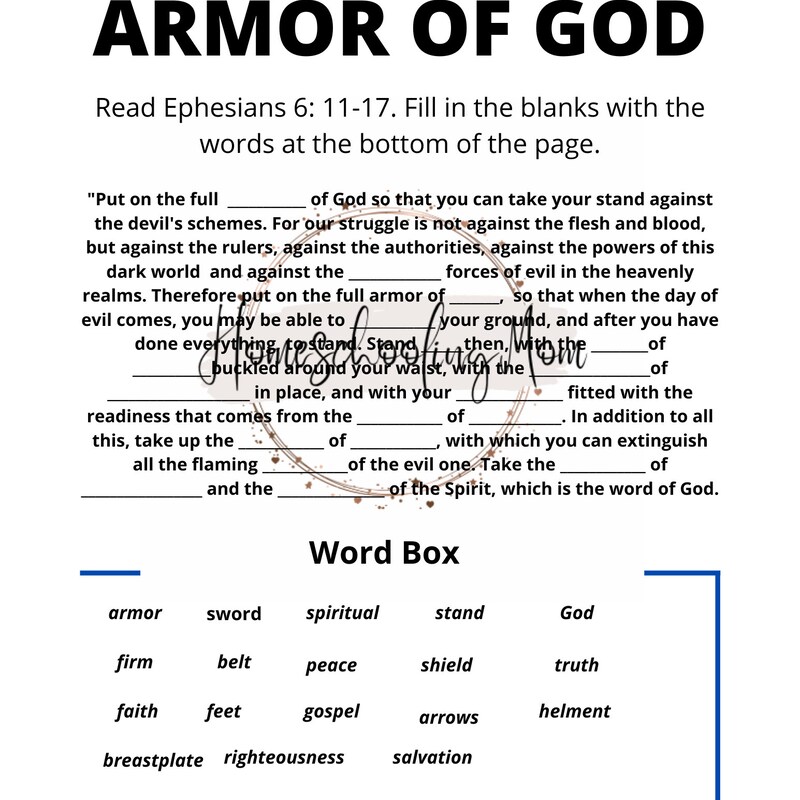 Armor of God Worksheet - Etsy