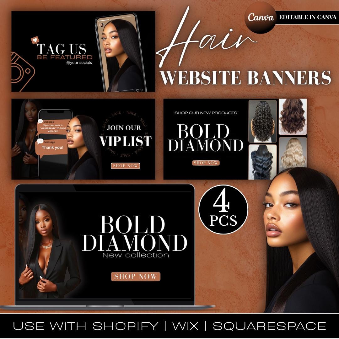 Hair Extensions Website Banners | Modern Shopify Templates (digital ...