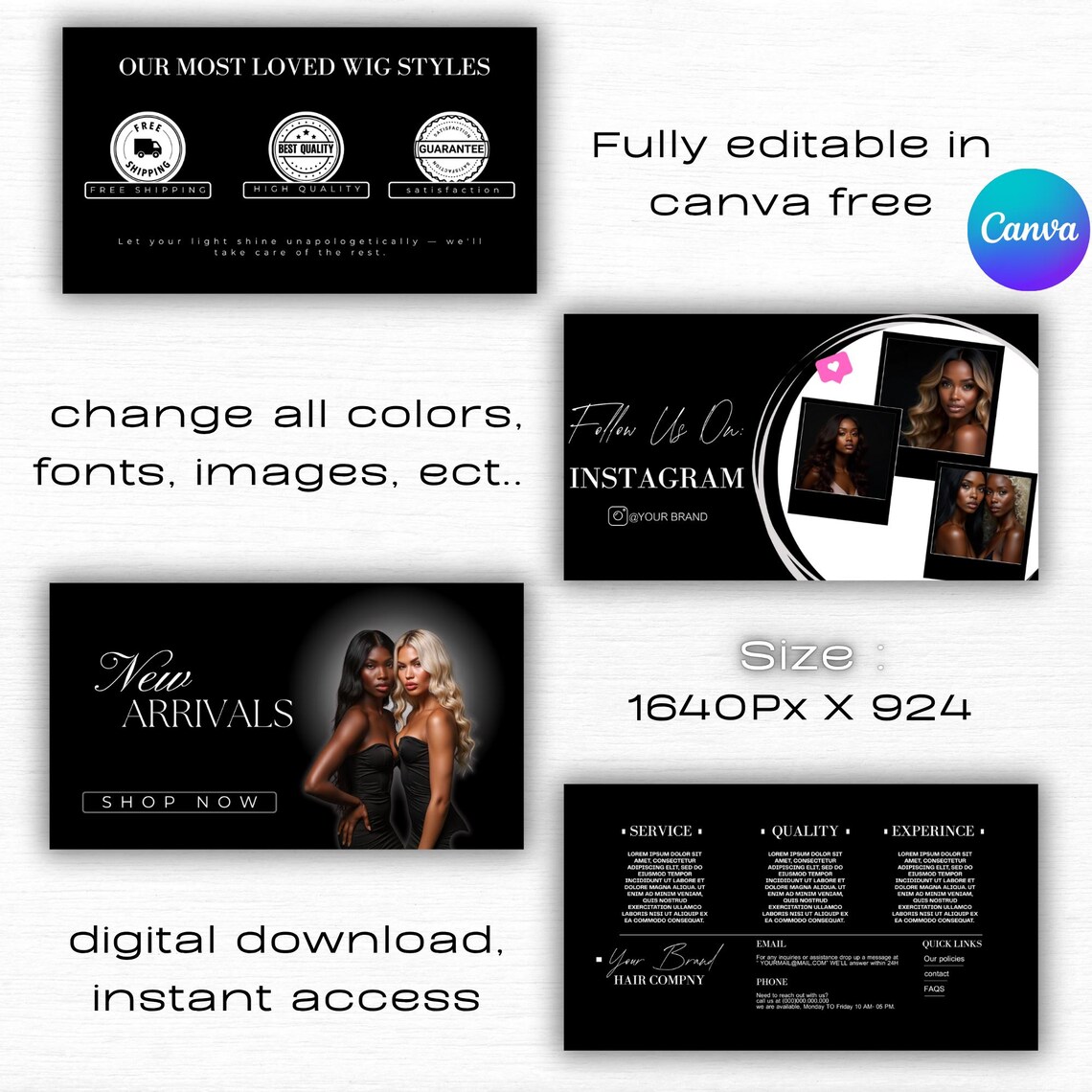 Hairstylist Website Banner Templates | Editable Shopify Canva Banners ...