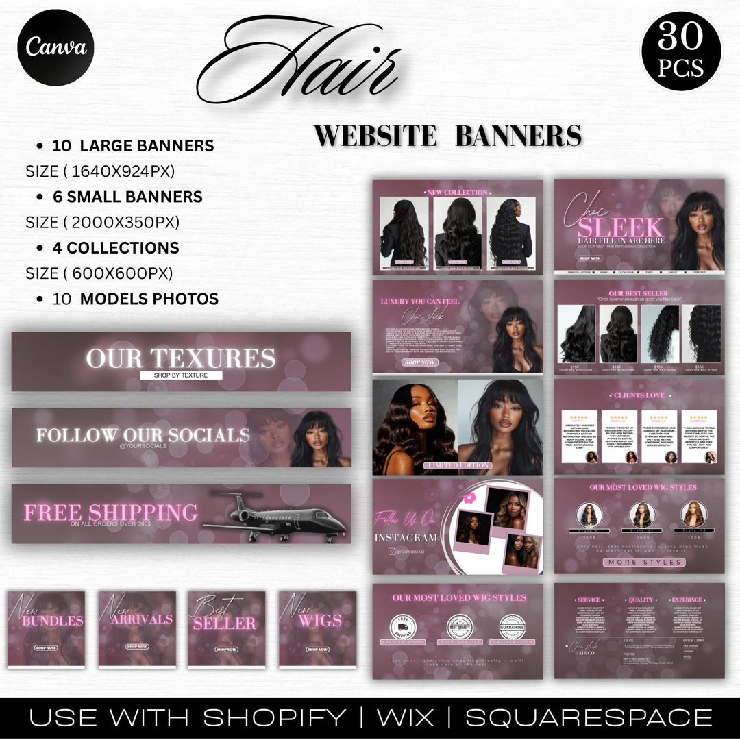 Editable Canva Website Banners for Wig & Hair Brands (digital Download ...