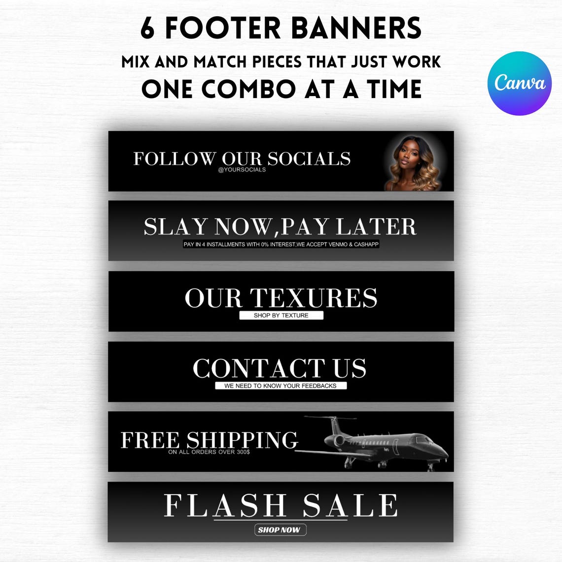 Hairstylist Website Banner Templates | Editable Shopify Canva Banners ...
