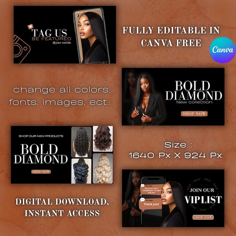 Hair Extensions Website Banners | Modern Shopify Templates (digital ...