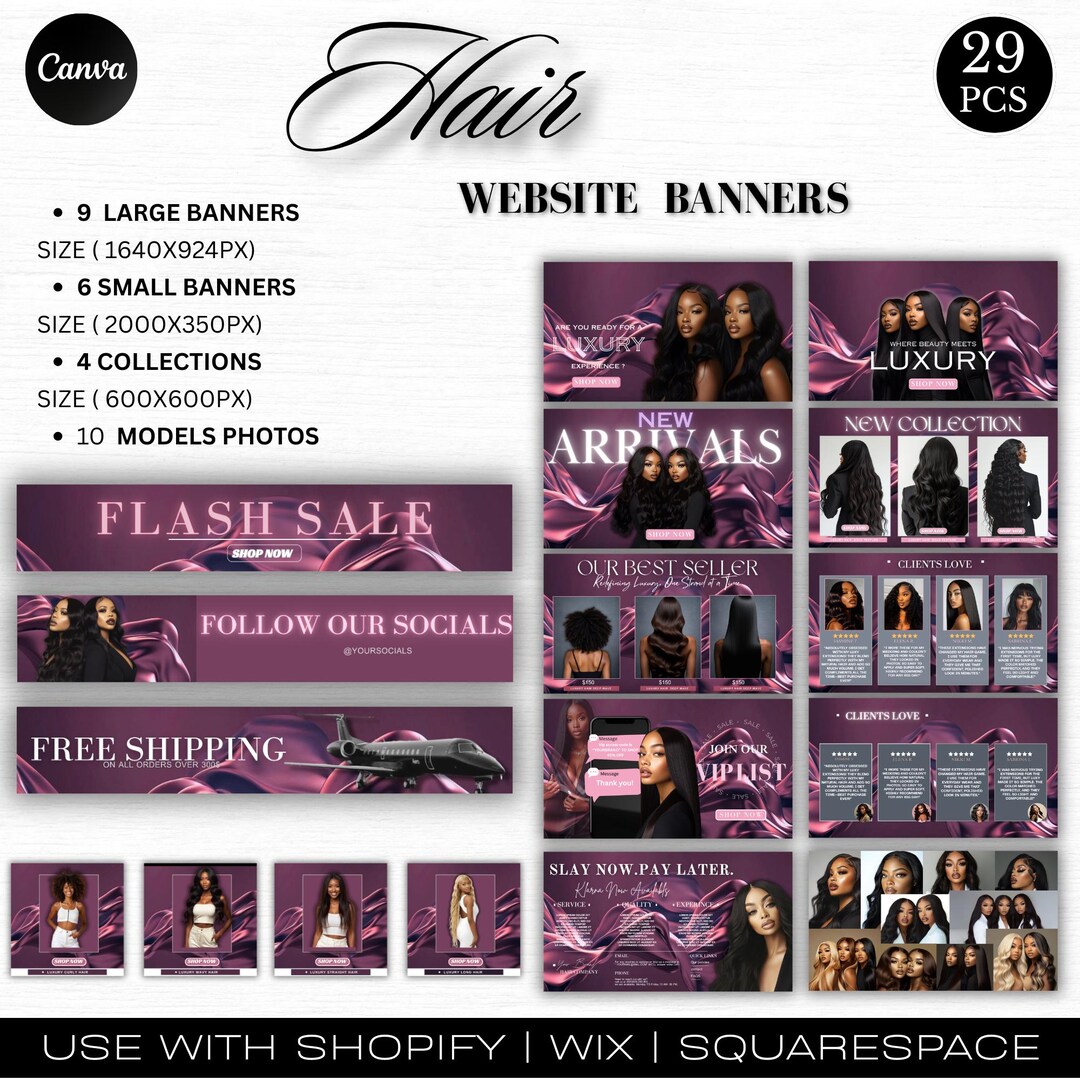 Hair Website Banner Kit: Wig Extension & Hairstylist Branding (canva ...