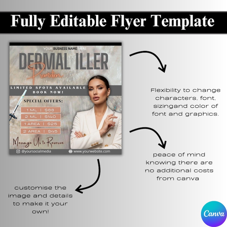 Dermal Filler Promotion Flyer | Med Spa Canva Template (digital ...