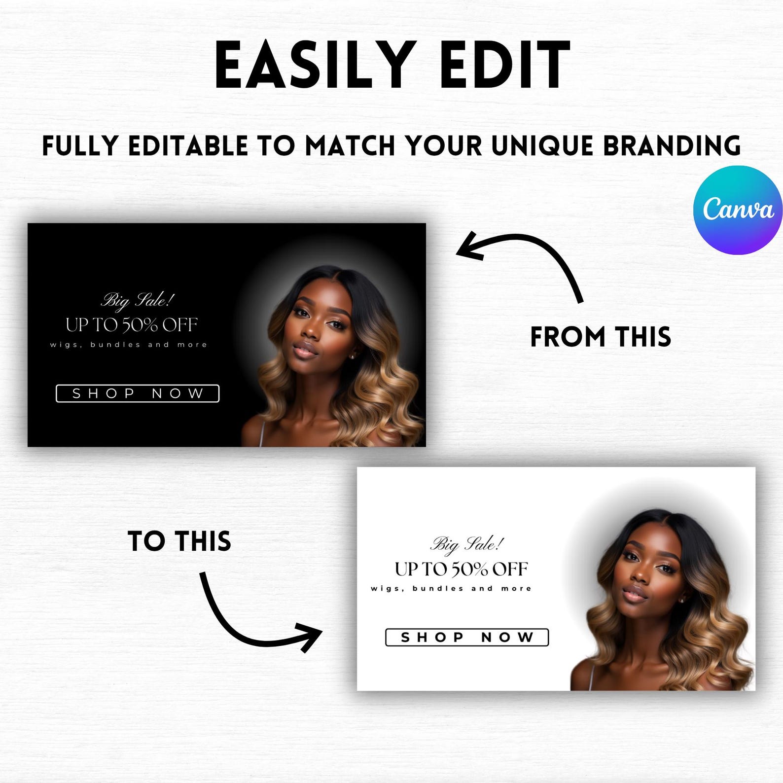 Hairstylist Website Banner Templates | Editable Shopify Canva Banners ...