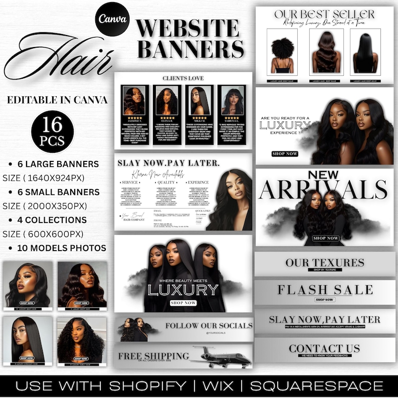 Hair Website Banner Templates | Canva Editable, Wig Extensions - Etsy
