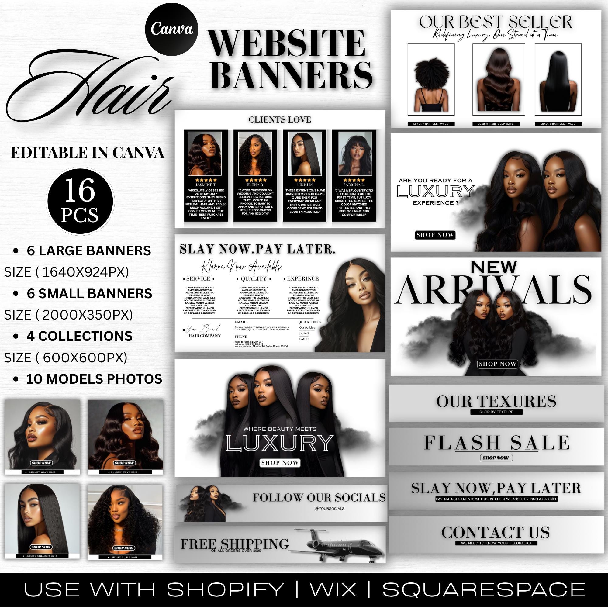 Squarespace Hair Banners Designed for Hair Businesses | Editable Canva ...