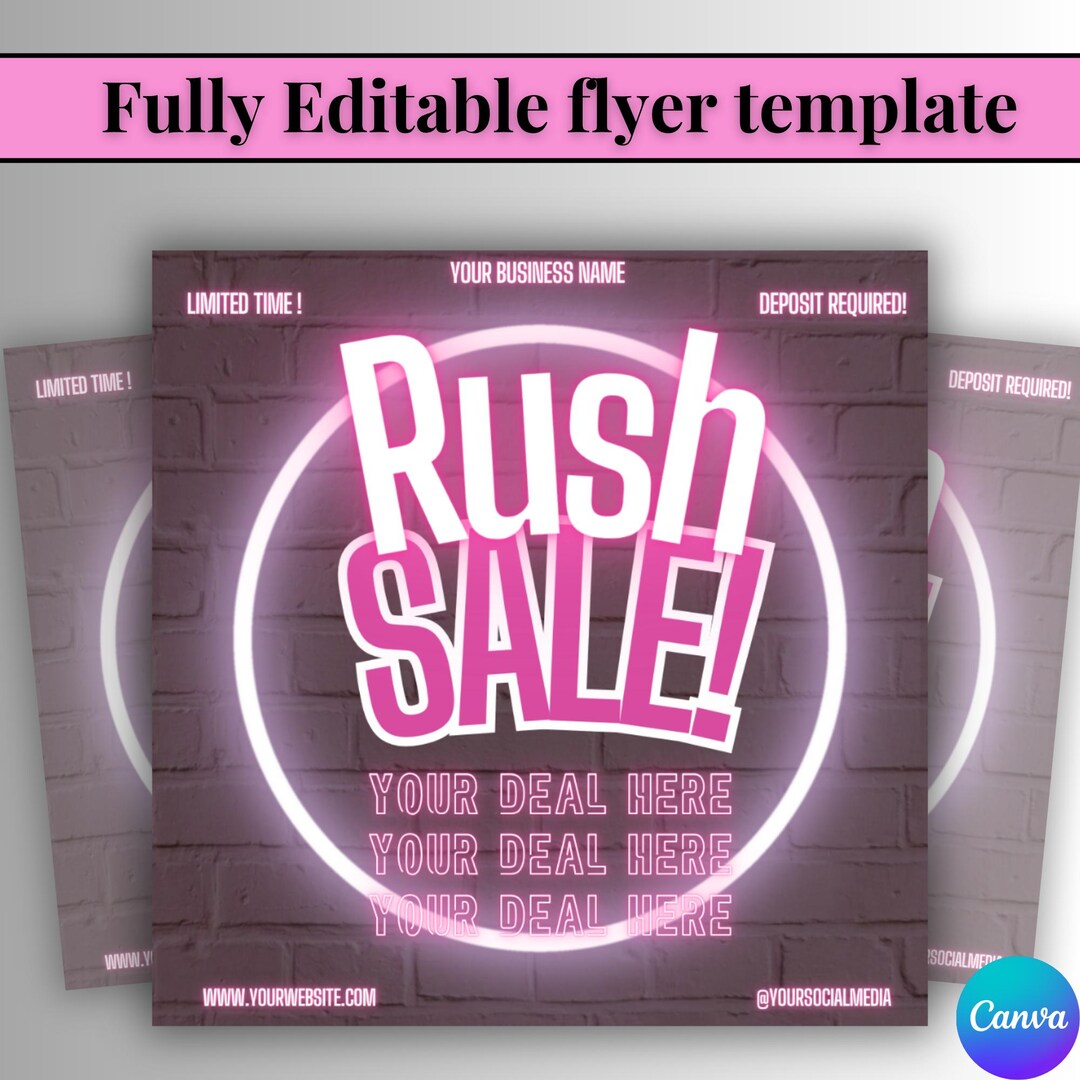 Rush Sale Flyer Template Editable : Flash Sale, Appointments, and Small ...