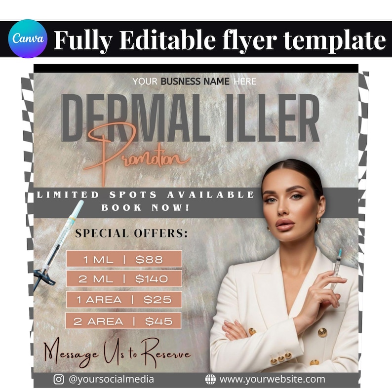 Dermal Filler Promotion Flyer | Med Spa Canva Template (digital ...