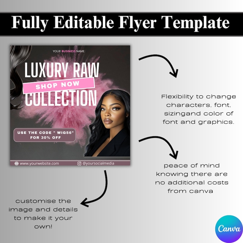 Hair Business Social Media Templates | 30 Editable Canva Posts for Hair ...
