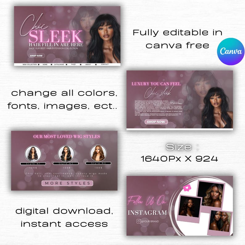 Editable Canva Website Banners for Wig & Hair Brands (digital Download ...