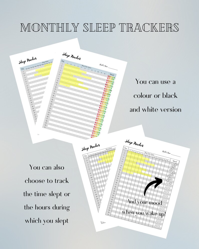 Printable Minimalistic Sleep Habits Tracker, Mood Tracker and Sleep ...