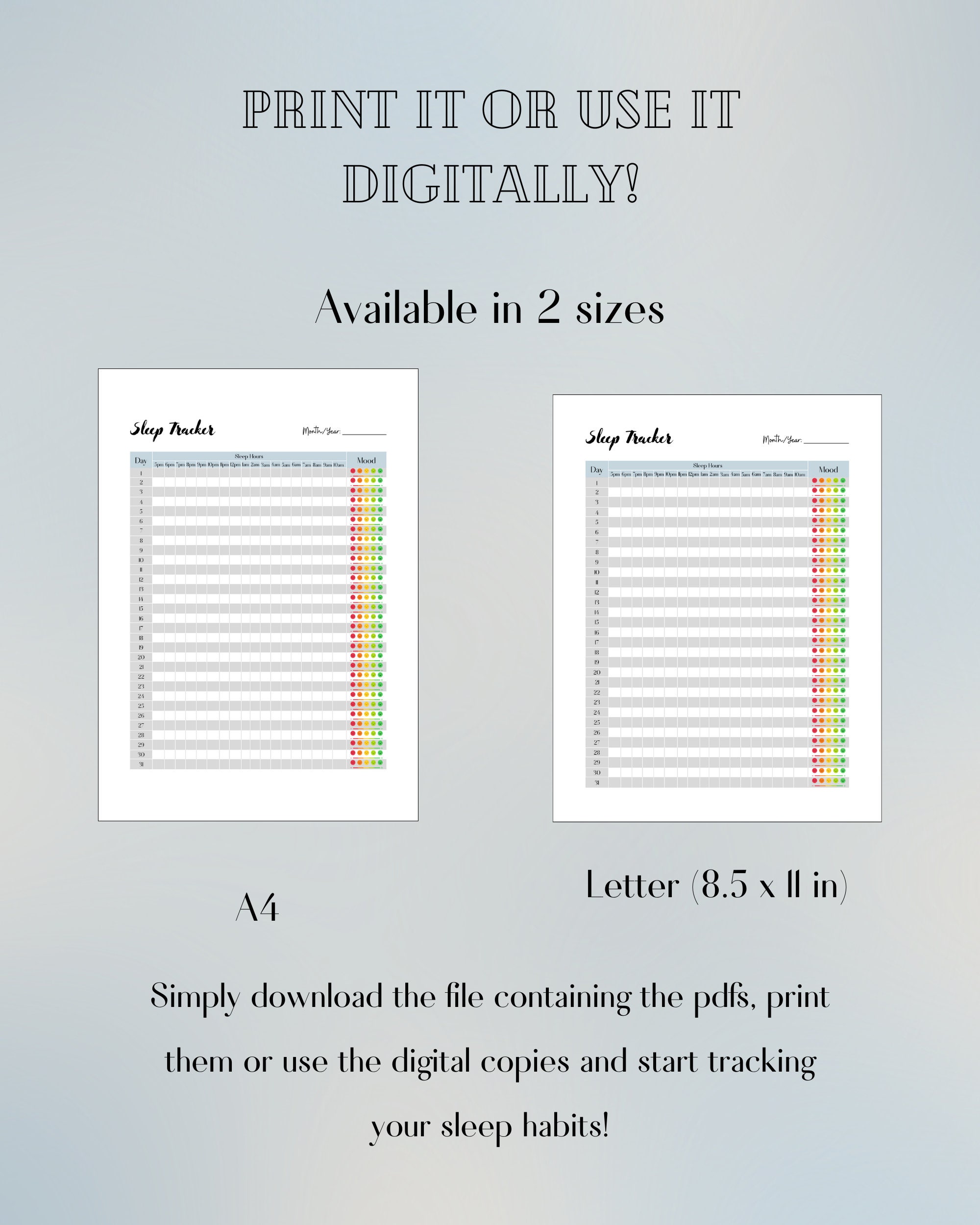 Printable Minimalistic Sleep Habits Tracker, Mood Tracker and Sleep ...