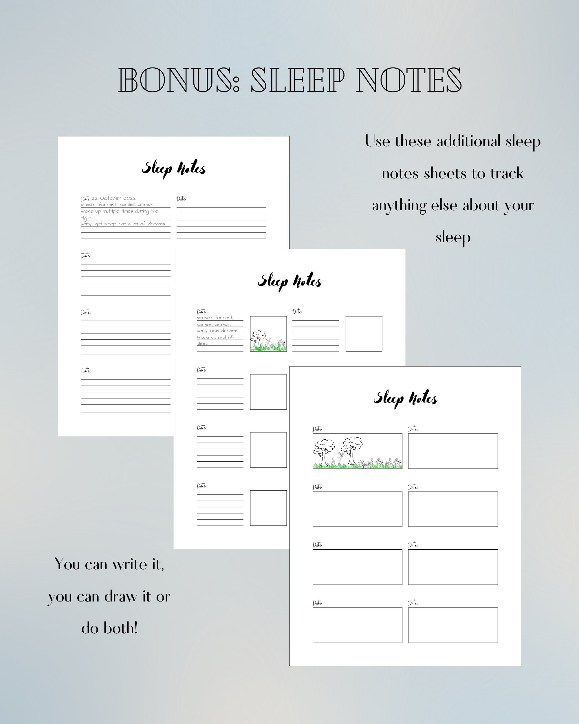 Printable Minimalistic Sleep Habits Tracker, Mood Tracker and Sleep ...