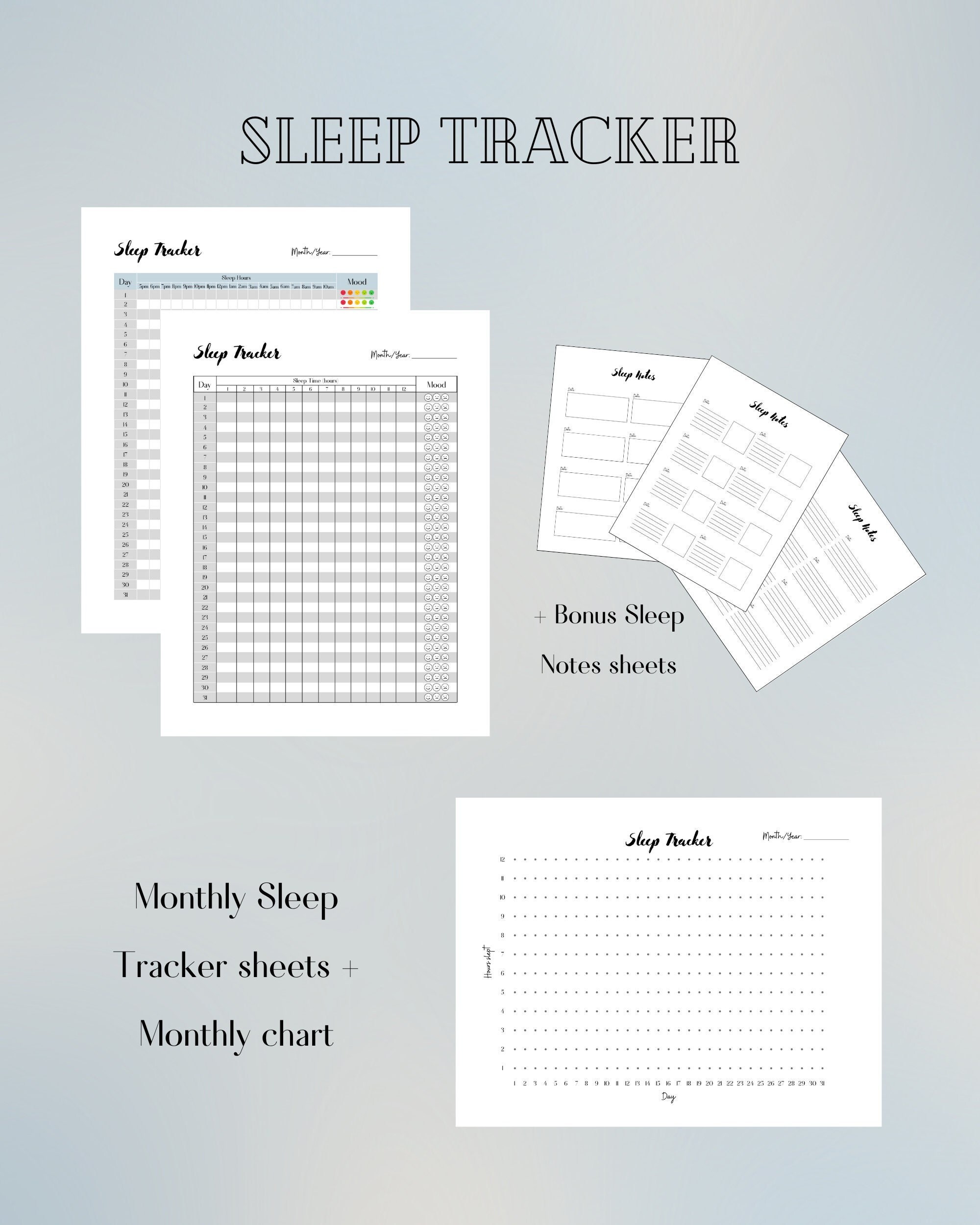 Printable Minimalistic Sleep Habits Tracker, Mood Tracker and Sleep ...
