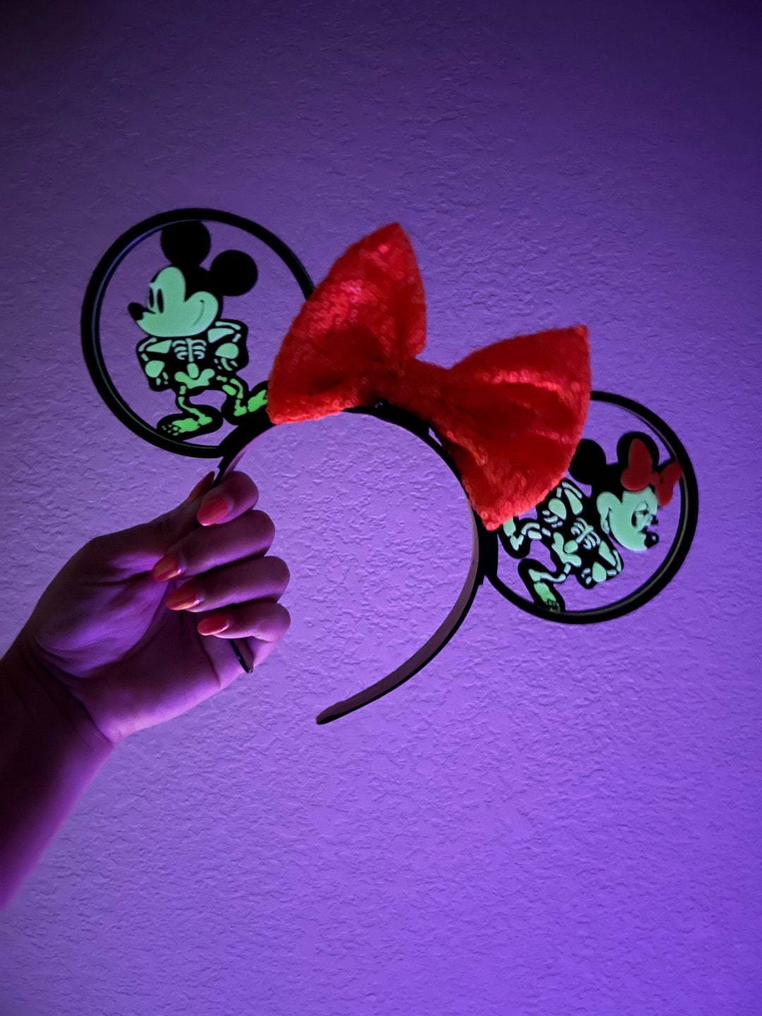 Mickey & Minnie Skeleton glow in the Dark 3D Printed Ears - Etsy