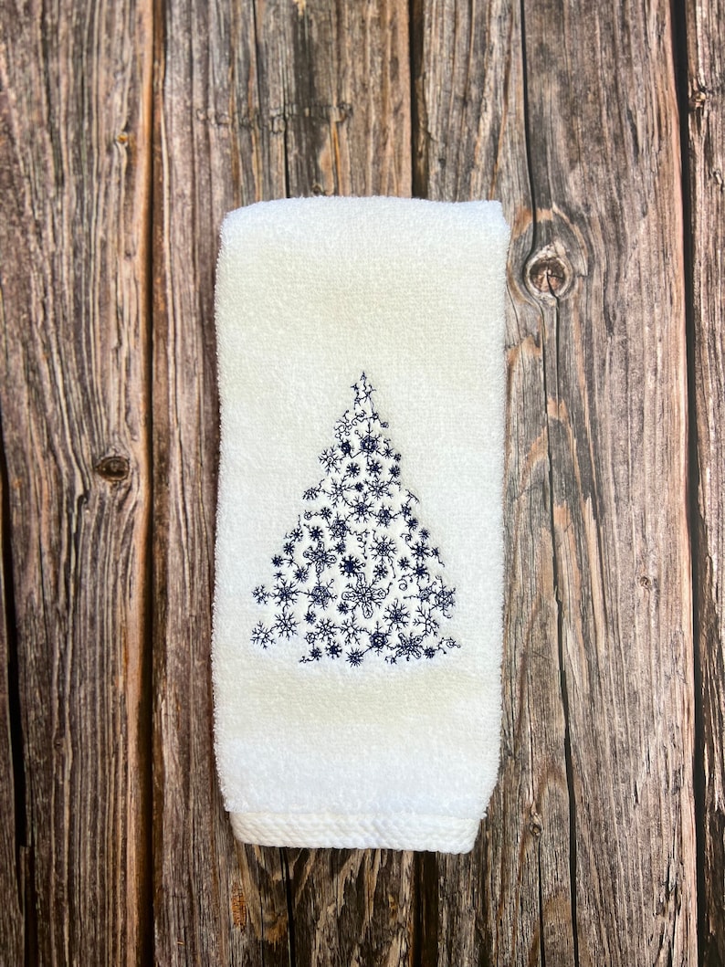 Winter Christmas Tree Embroidered Bath Hand Towel #2, Winter Hoilday ...
