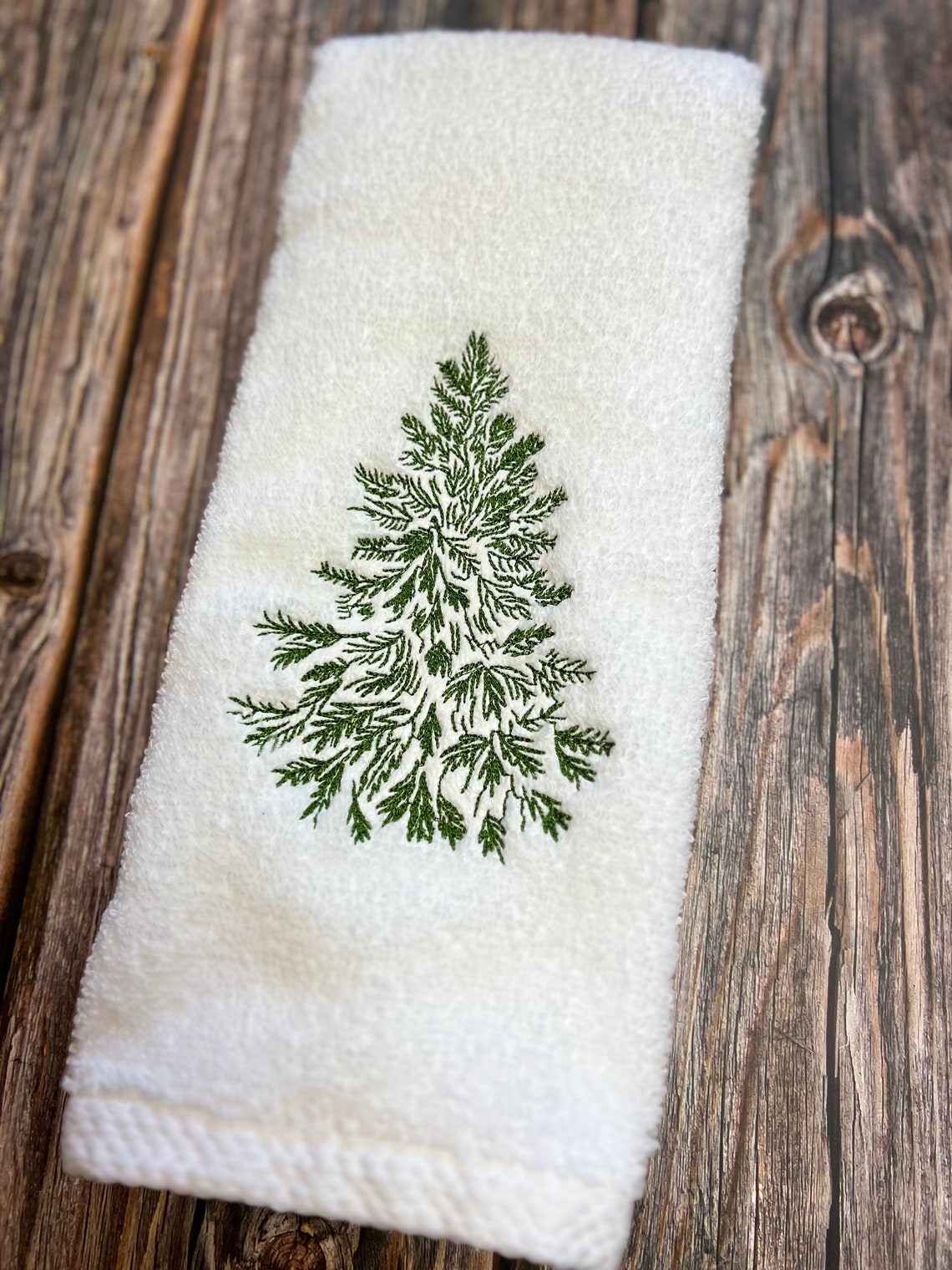 Winter Christmas Tree Embroidered Bath Hand Towel #1, Winter Hoilday ...