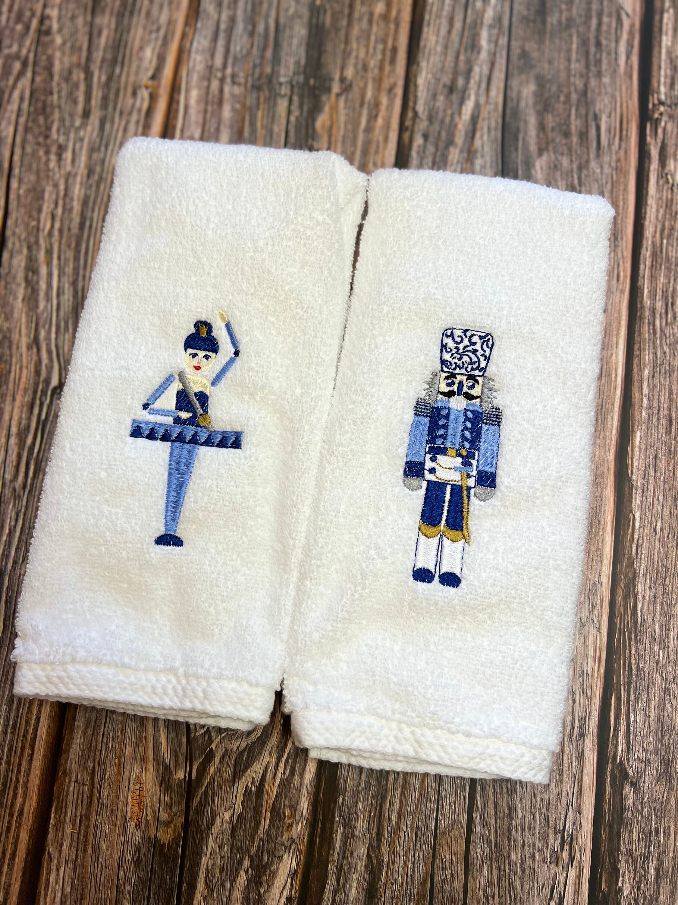 Chinoiserie Christmas Ballerina Nutcracker His and Her Embroidered Bath ...
