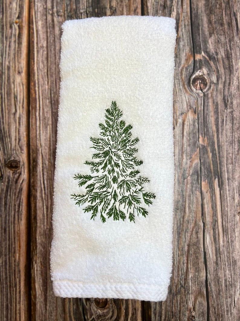Winter Christmas Tree Embroidered Bath Hand Towel #1, Winter Hoilday ...