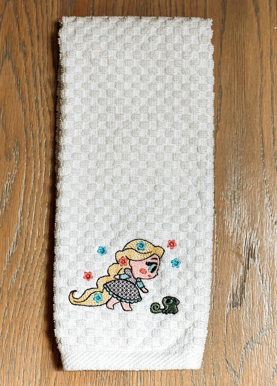 Princess Inspired by Rapunzel Tangled Embroidered Tea Towel - Etsy