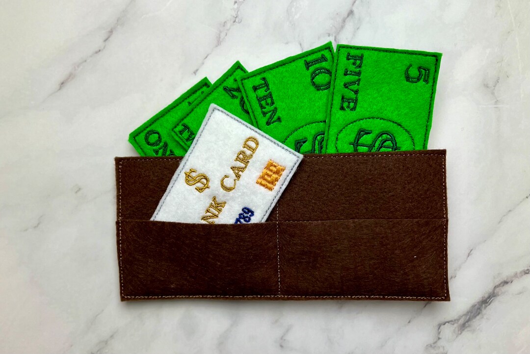 Felt Toy Money Wallet Playset Embroidery Designs, Embroidery Felt Pay ...