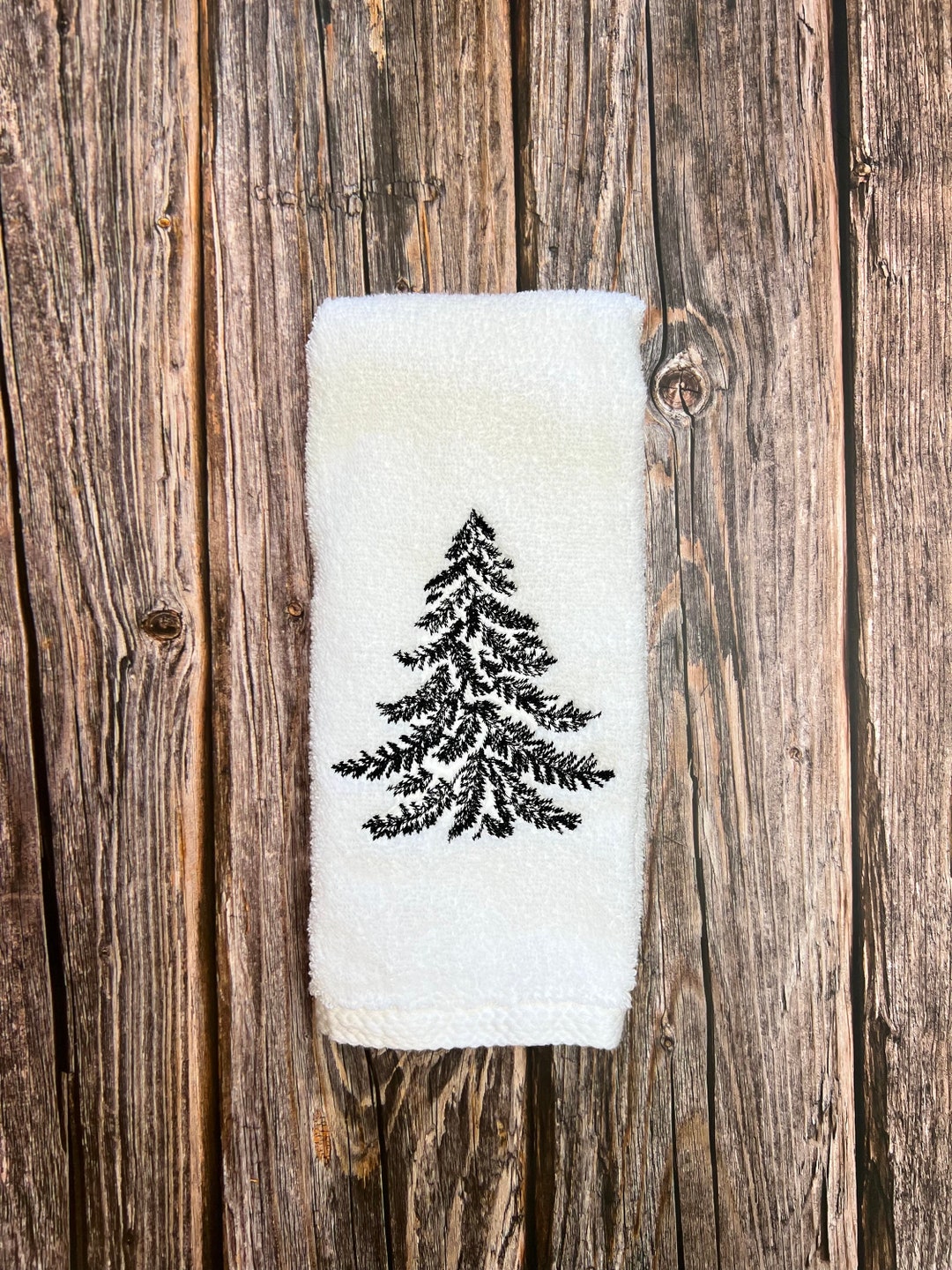 Winter Christmas Tree Embroidered Bath Hand Towel #3, Winter Hoilday ...