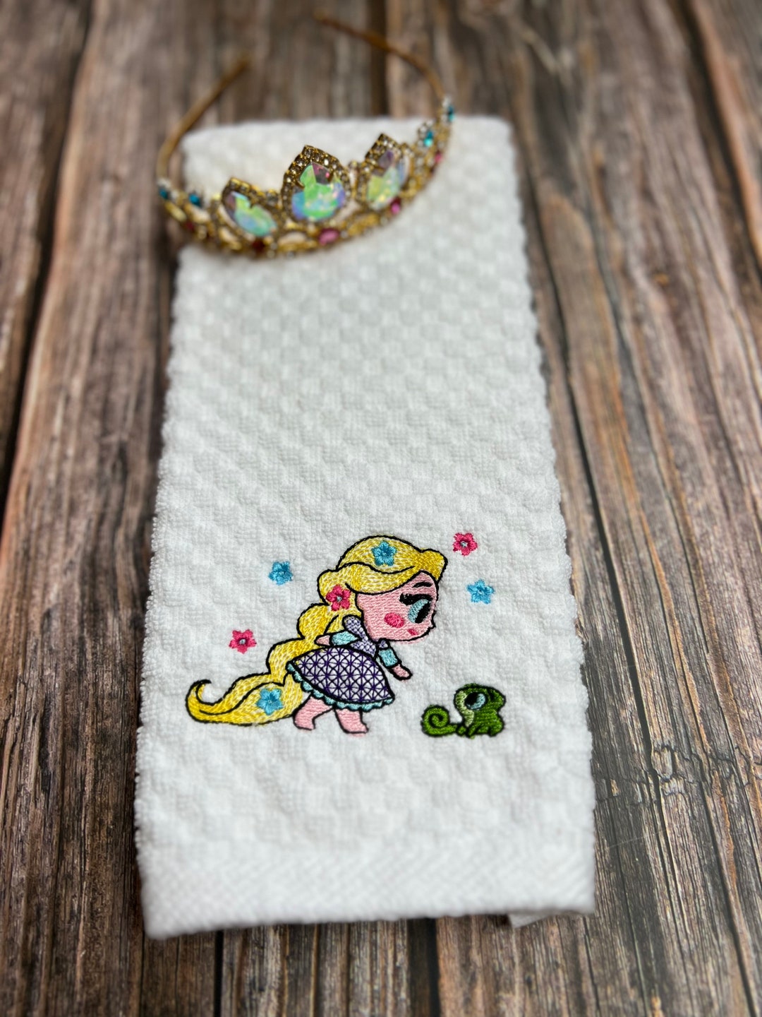 Princess Inspired by Rapunzel, Tangled Embroidered Tea Towel, Disney ...