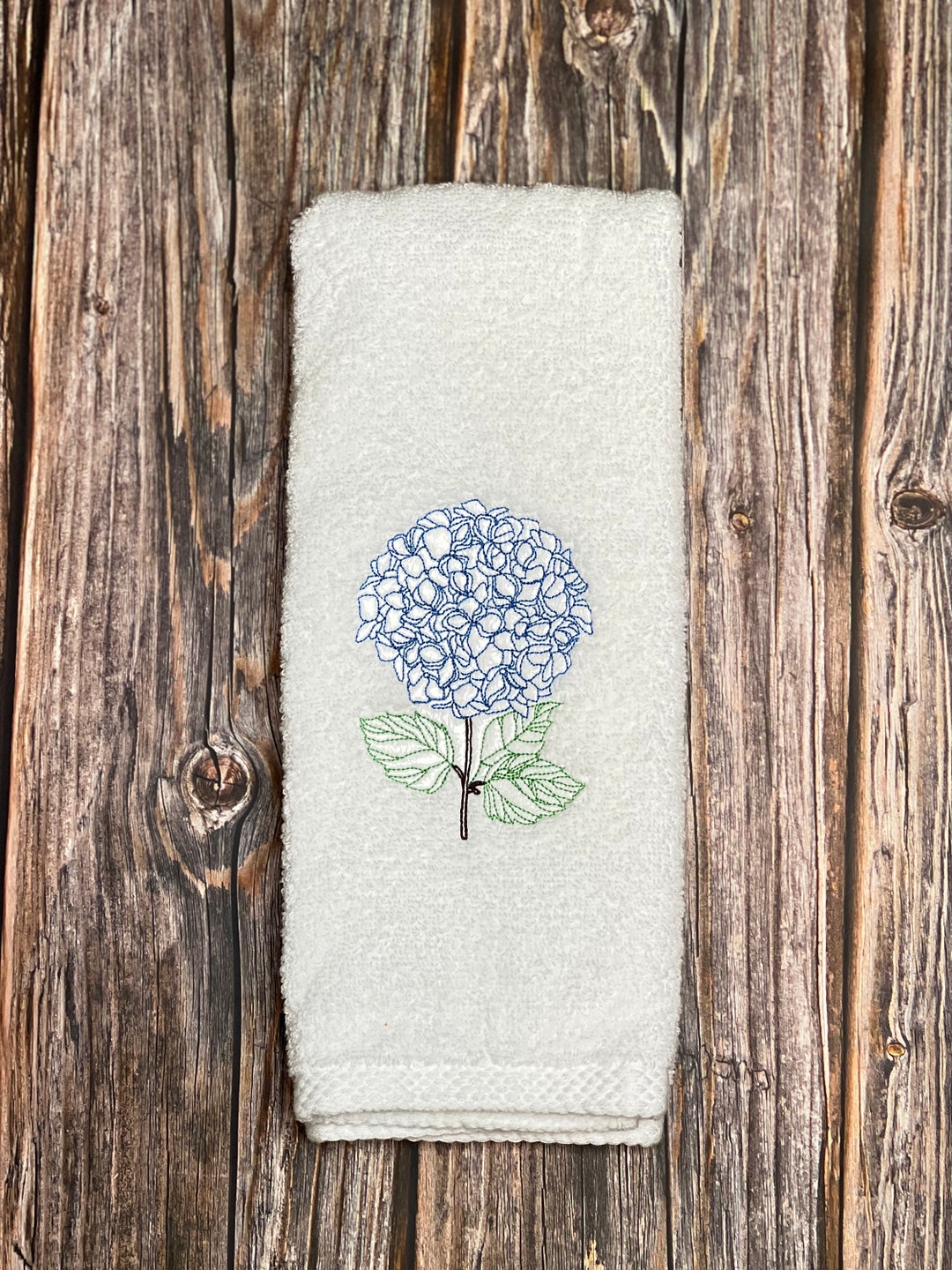 Spring Hand Towel, Hydrangeas Embroidered Bath Hand Towel, Blue French ...