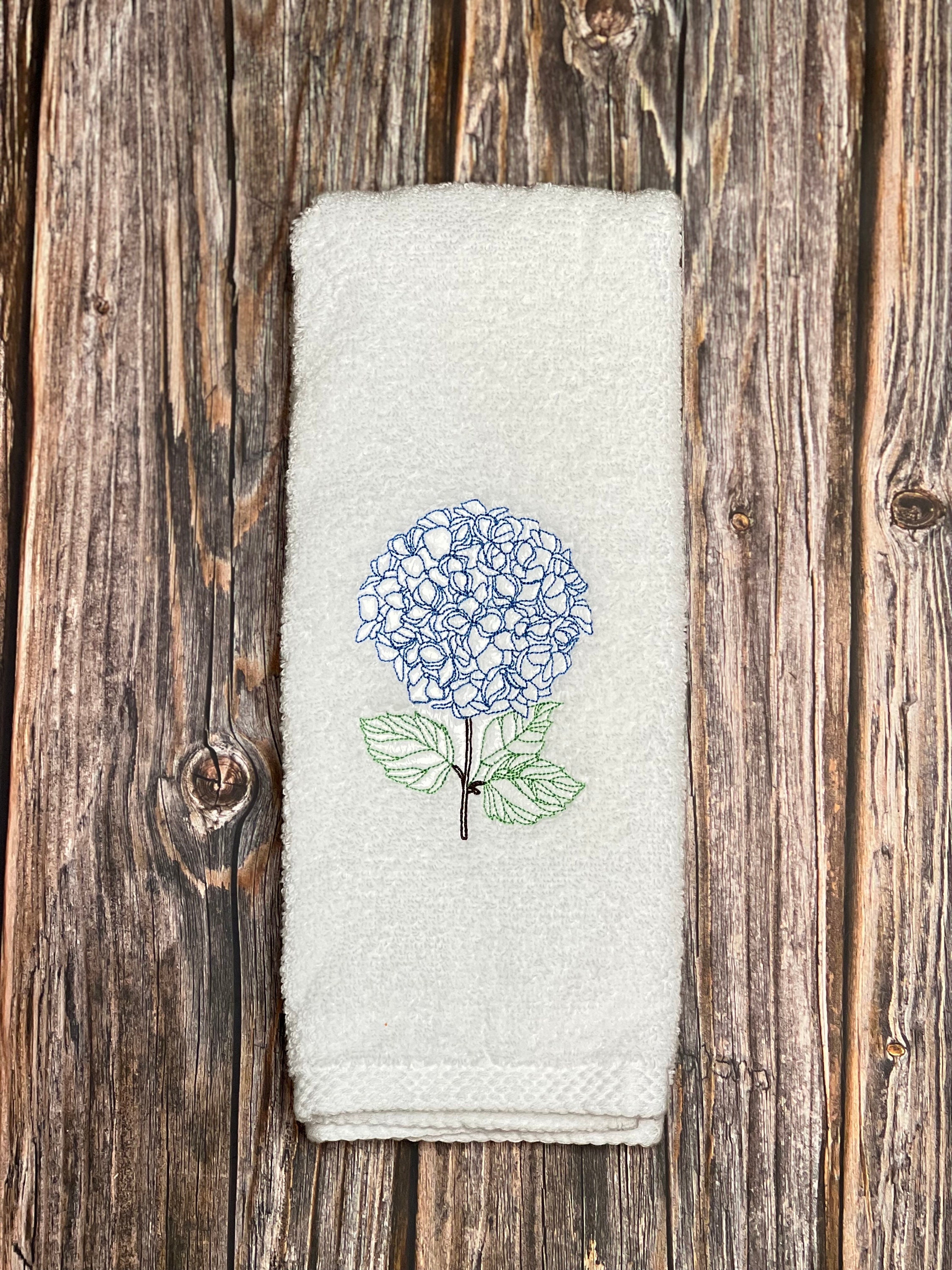Spring Hand Towel, Hydrangeas Embroidered Bath Hand Towel, Blue French ...