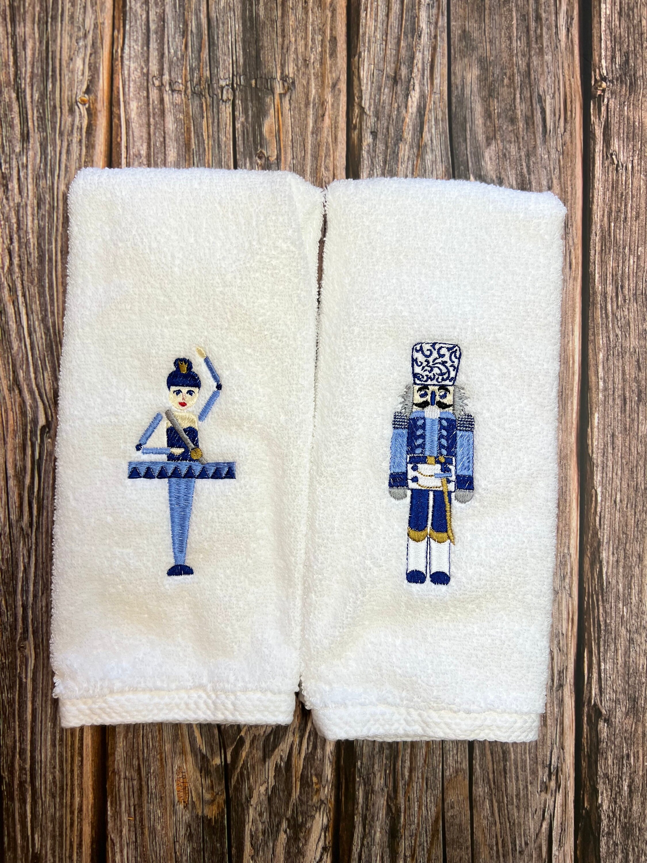 Chinoiserie Christmas Ballerina Nutcracker His and Her Embroidered Bath ...