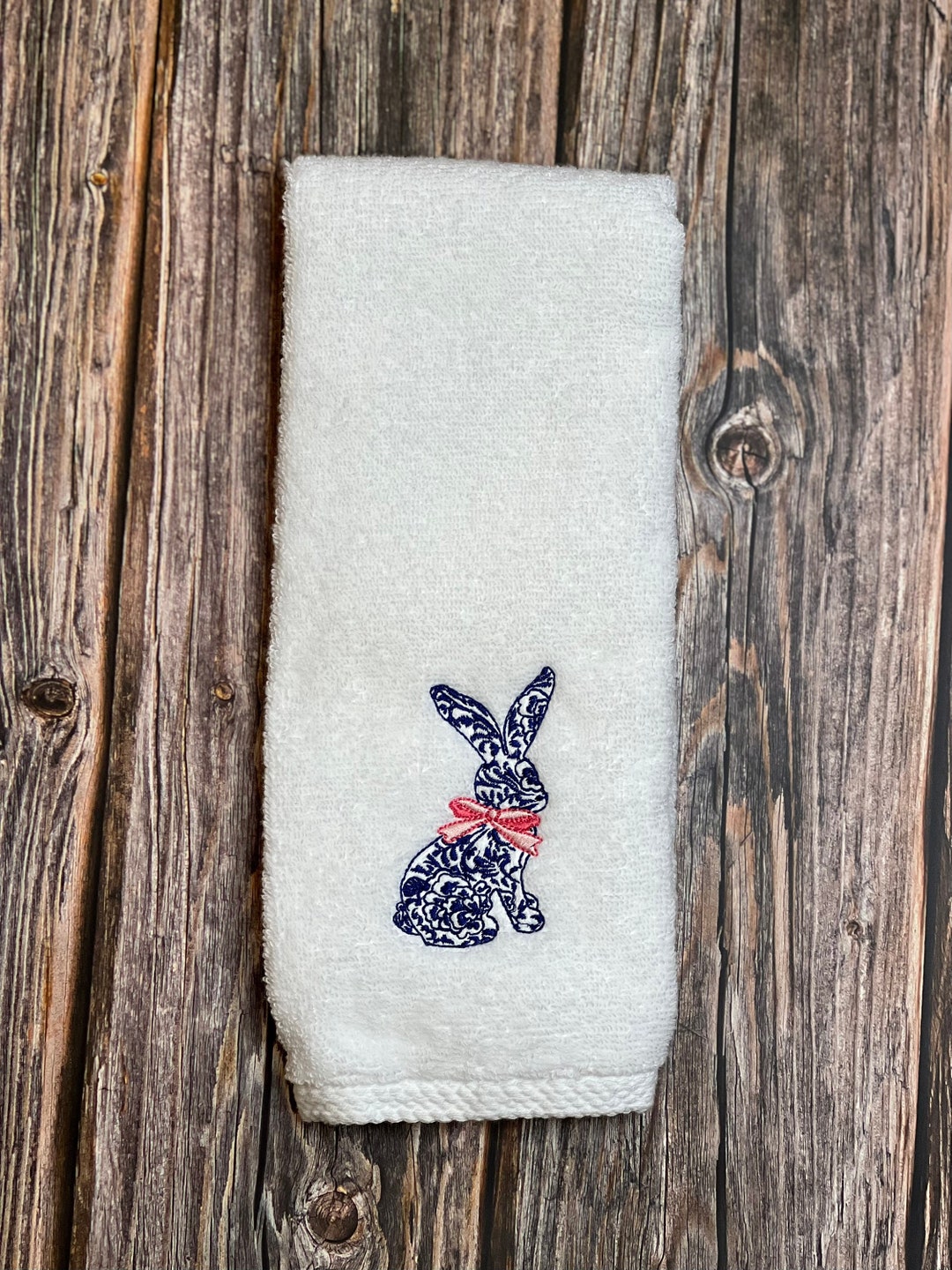 Easter Hand Towel, Chinoiserie Bunny Bow Embroidered Bath Hand Towel ...