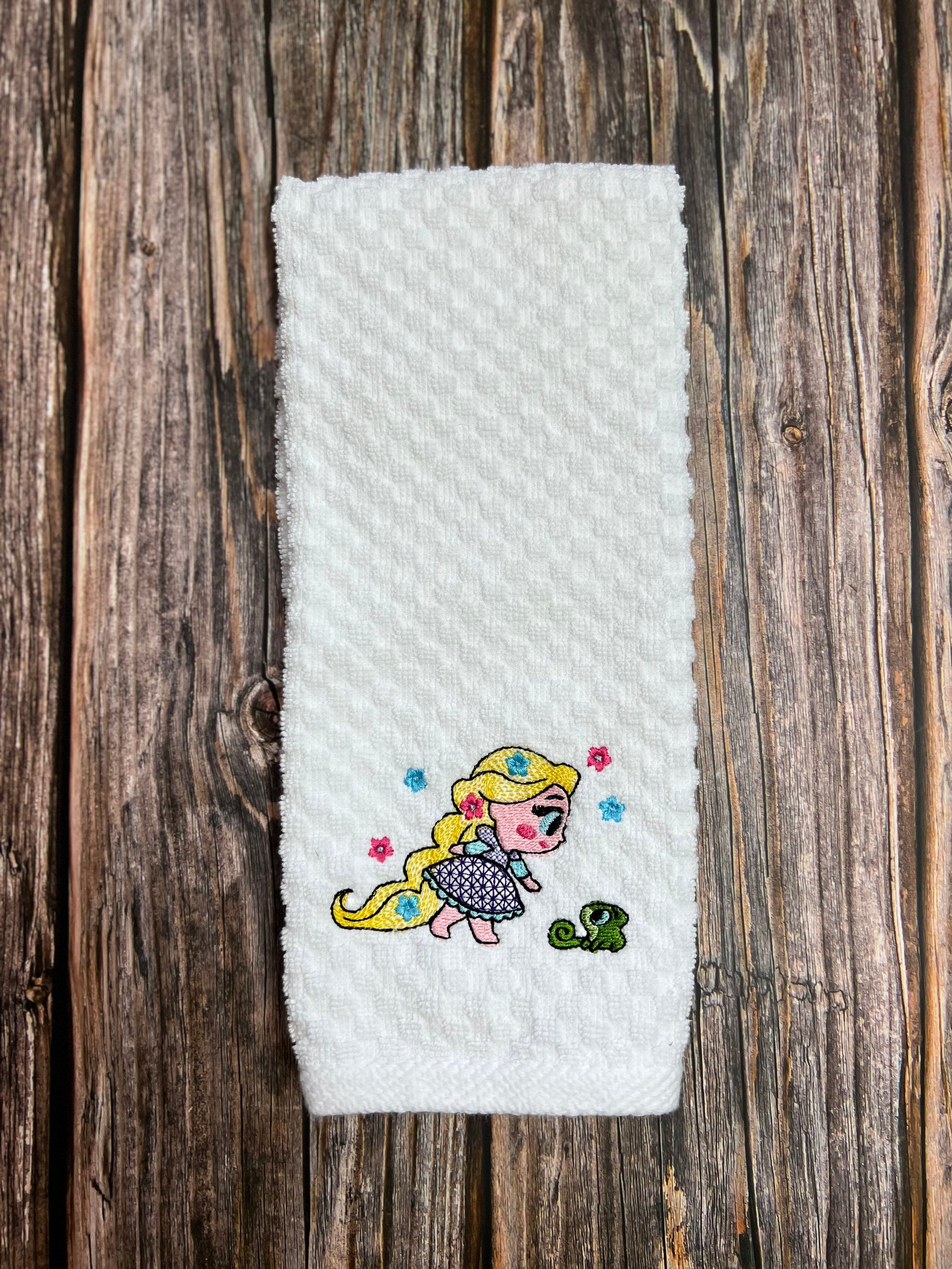 Princess Inspired by Rapunzel, Tangled Embroidered Tea Towel, Disney ...
