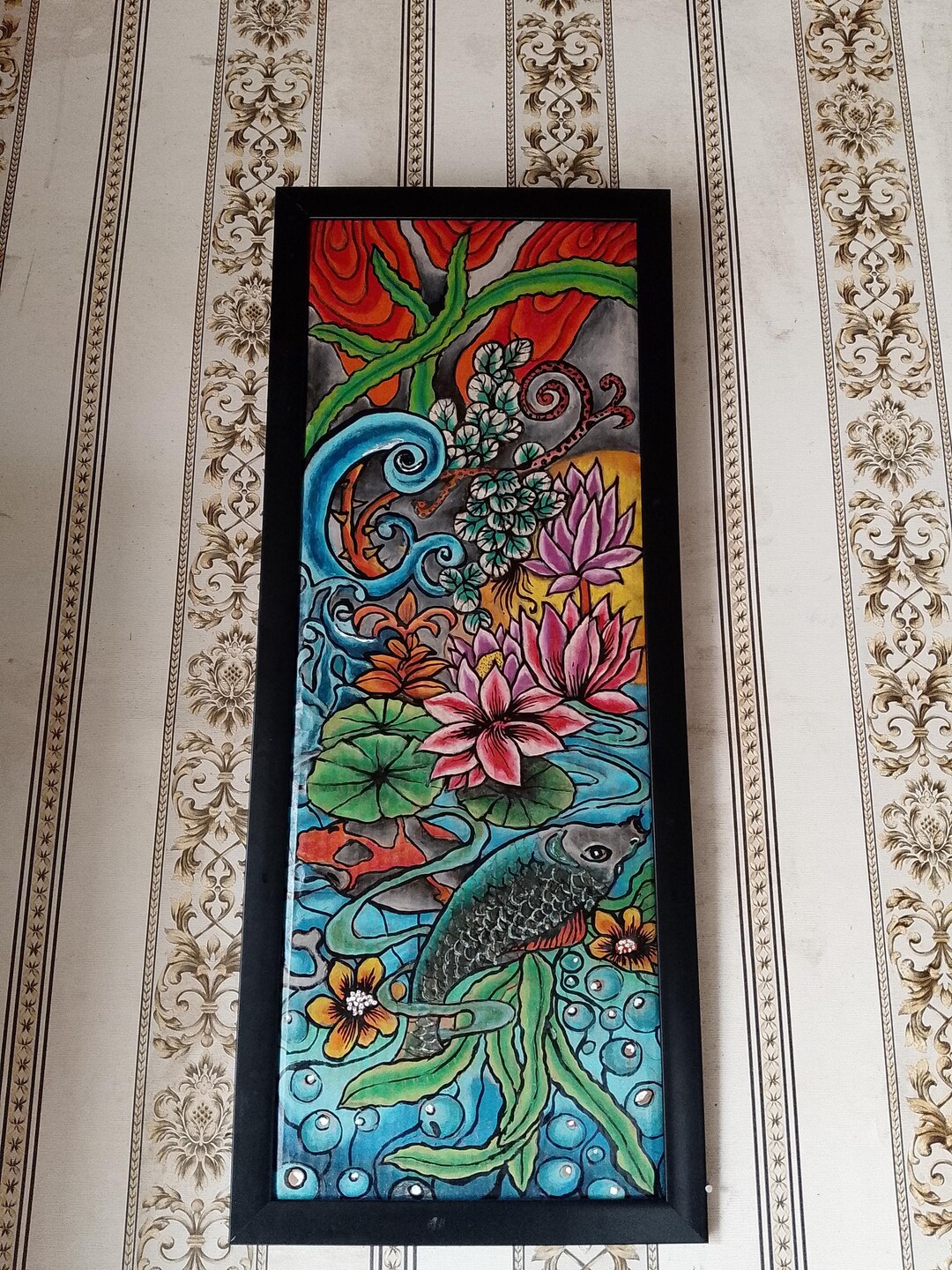 Original Hand Painted Lotus & Koi Artwork – Mixed Media Painting on ...
