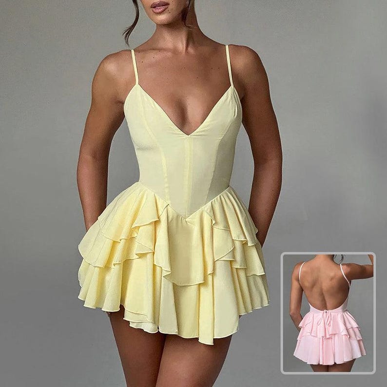 Women's Double-layer Swing Backless Slip Dress - Etsy