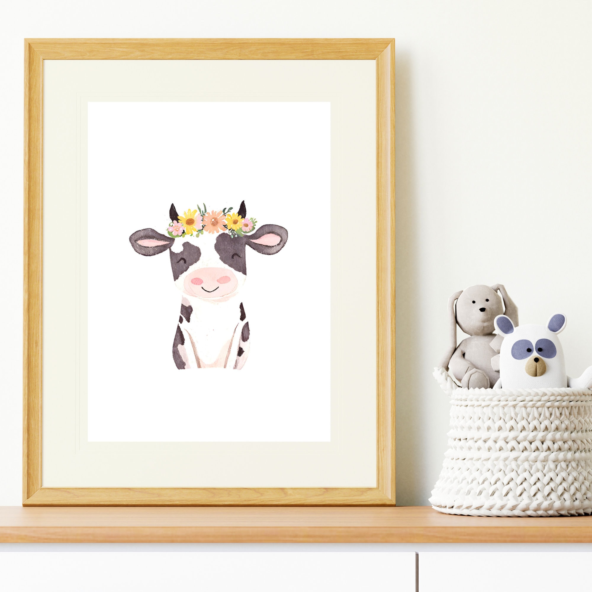 Cute Cow Print, Nursery Printable, Cow With Flower Crown, Animal ...