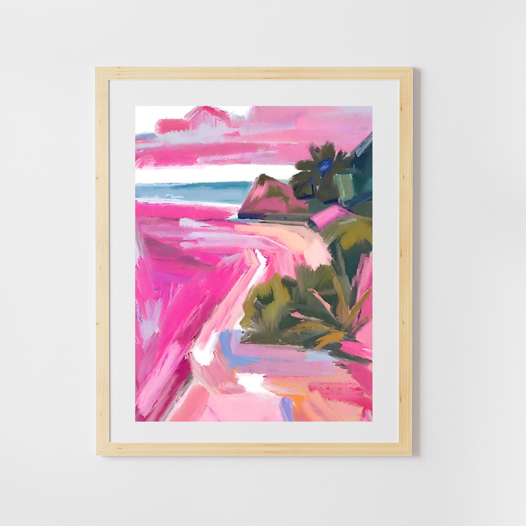Painting Pink Beach Art, Boho Beach Art, Pink Home Decor, Pink Art ...