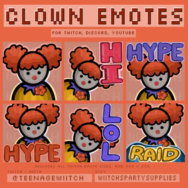 Clown Twitch Emote 6 Pack - Etsy
