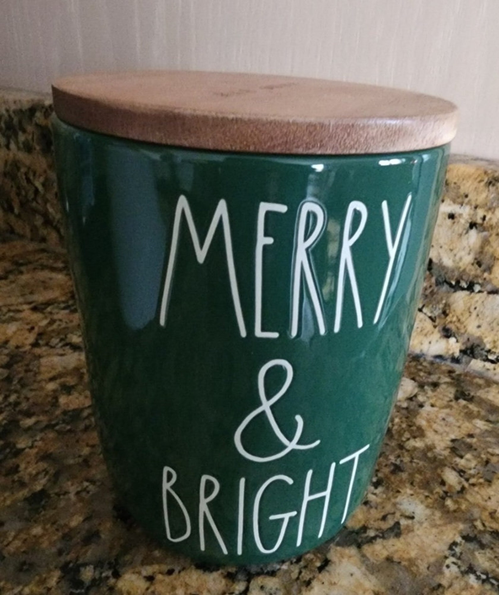 Rae Dunn Merry & Bright Green Christmas Cellar With Wooden Lid ...