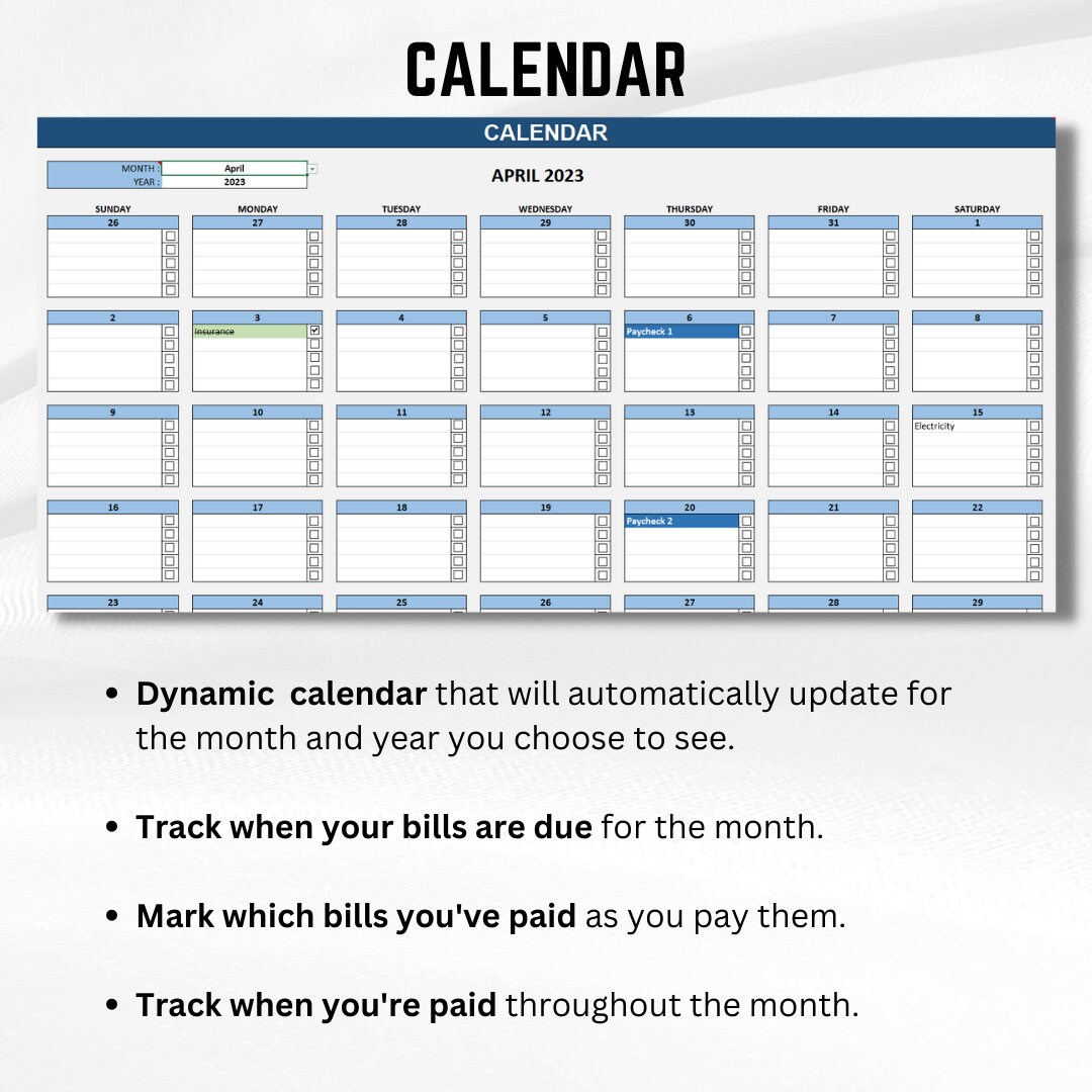 Excel Monthly Budget Planner With Calendar (digital Download) - Etsy
