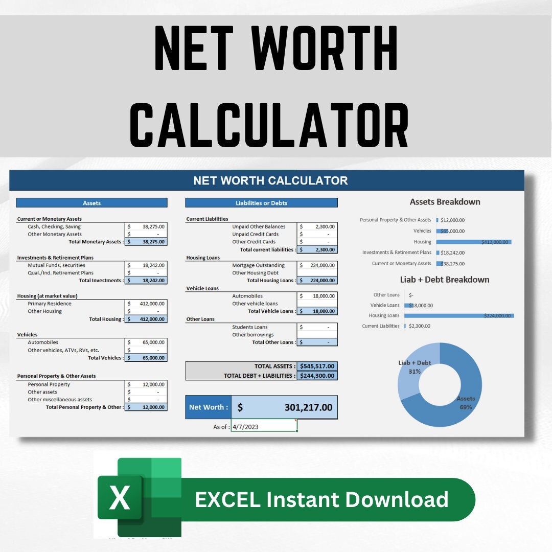 Net Worth Calculator | Net Worth Spreadsheet | Net Worth Tracker ...