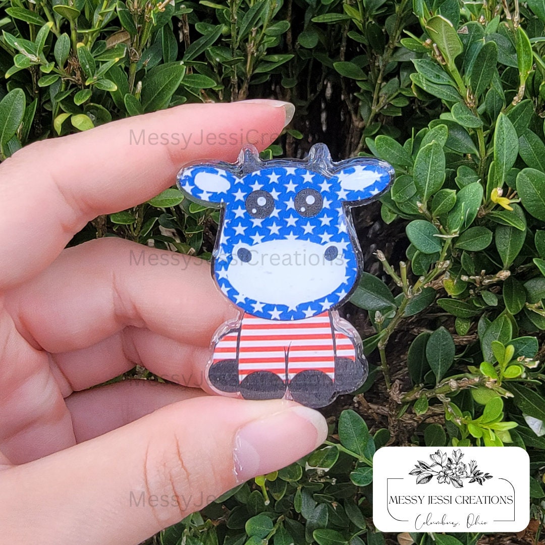 4th of July Cow America Themed Cows Custom Handmade Badge Reels Key ...