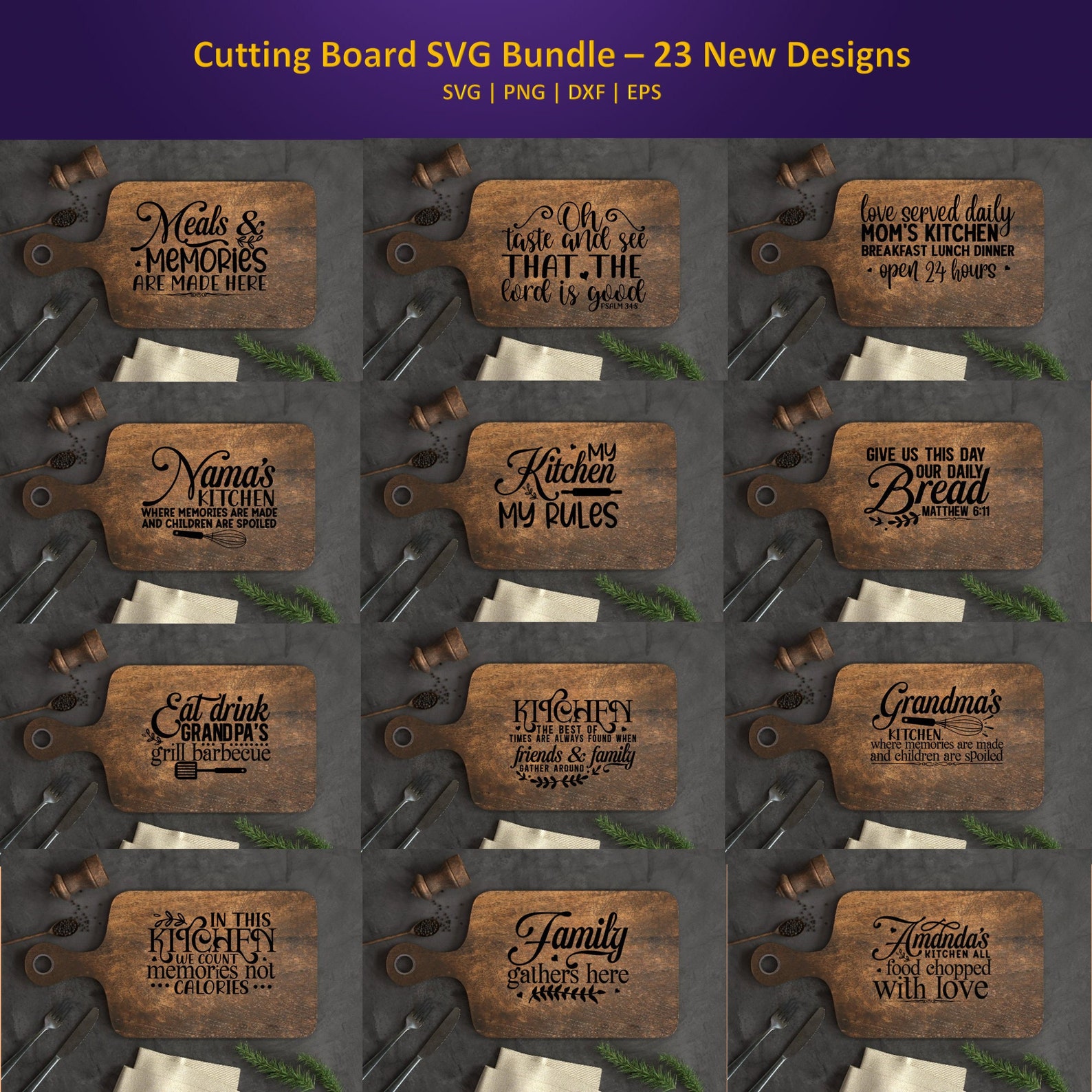 Cutting Board Quotes Svg Bundle Kitchen Svg Kitchen Quotes Etsy