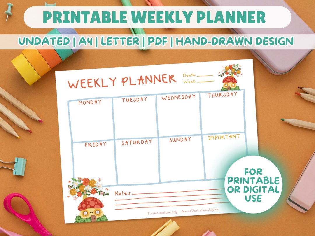 Cute Landscape Weekly Planner, Printable PDF, A4/letter, Whimsical ...
