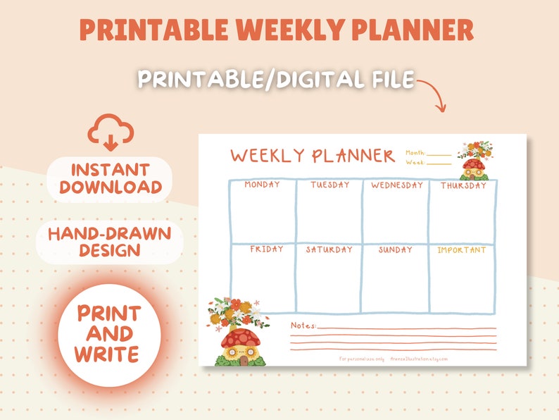 Cute Landscape Weekly Planner, Printable PDF, A4/letter, Whimsical ...